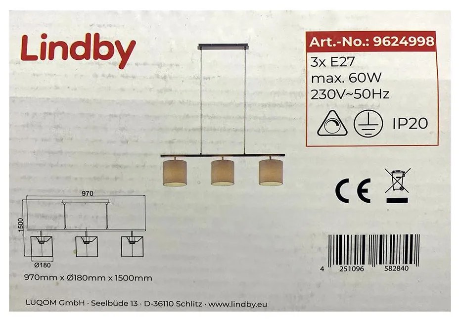 Lindby Lindby - Lustr na lanku ZALIA 3xE27/60W/230V LW0056