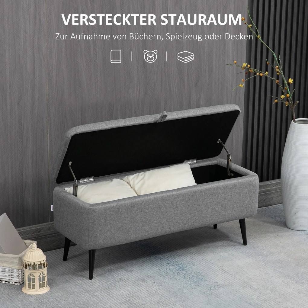 HOMCOM Úložná Lavice s Polstrovaným Sedadlem, Ottoman s Ocelovými Nohami, Úložný Truhlicový Stolek do Obývacího Pokoje, Ložnice nebo Chodby 102 x 40 …