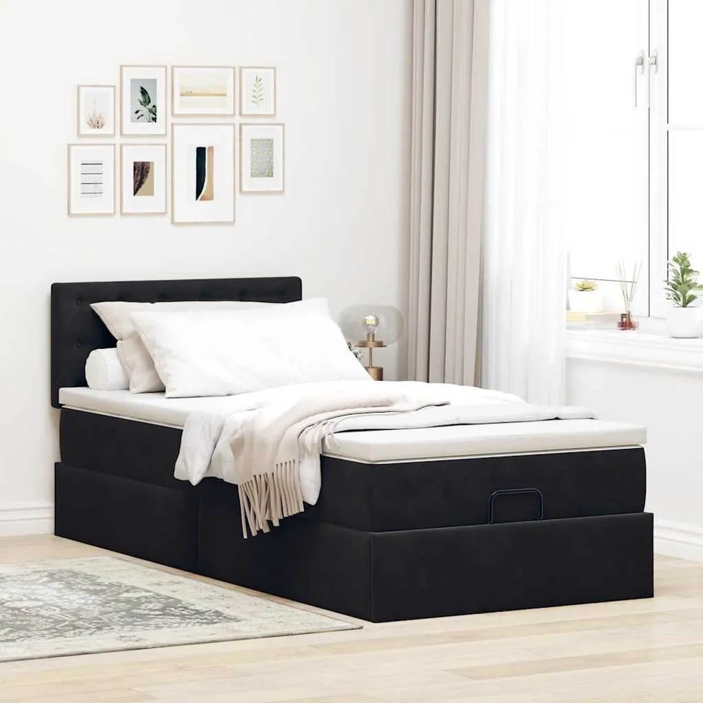 Osmanský rám postele s matrací černá 80x200cm samet 3311881
