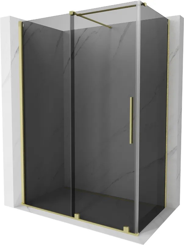 Mexen Velar, sprchový kout s posuvnými dveřmi 140 x 80 cm, 8mm šedé sklo, zlatá matná, 871-140-080-41-55