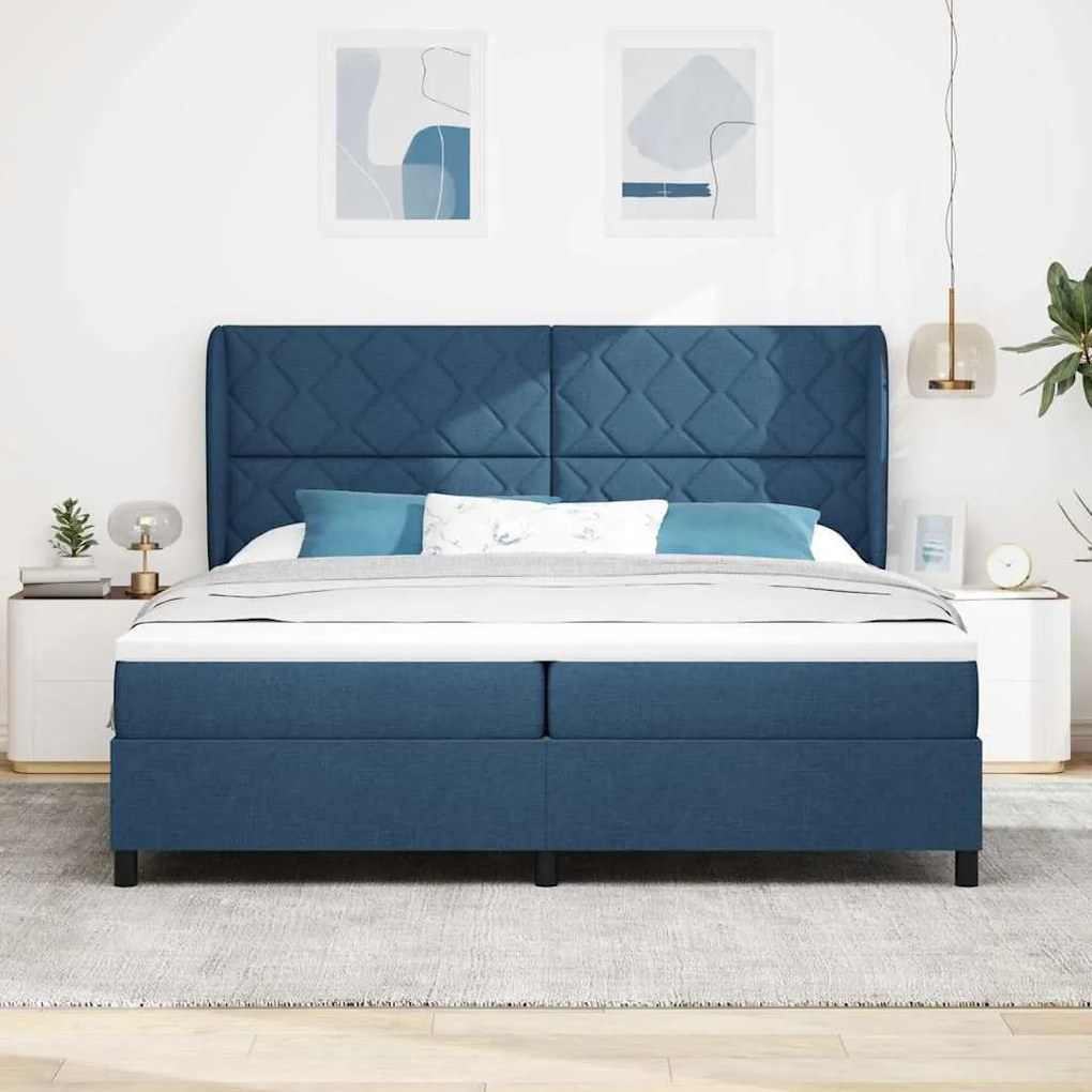 Postel s boxspringem s čelo Modrá 200 x 200 cm textil 3340654