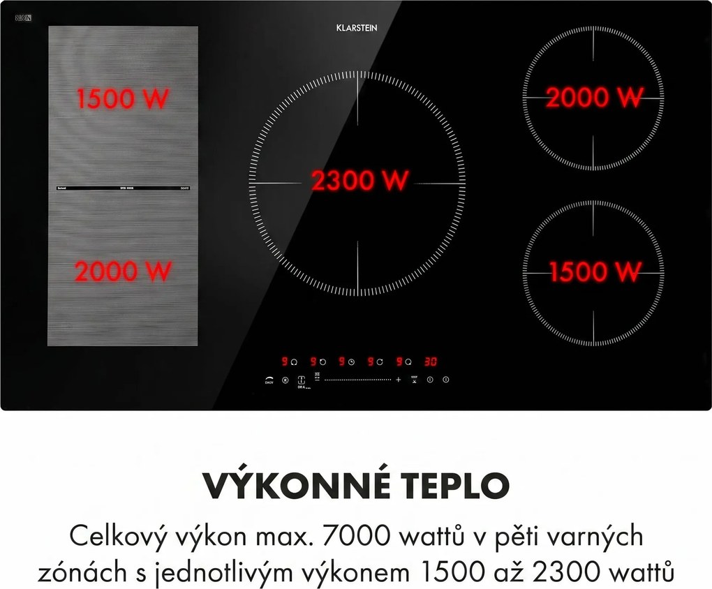 Klarstein Delicatessa 90 Hybrid, indukční varná deska, vestavná, 7400 W, 5 zón, černá