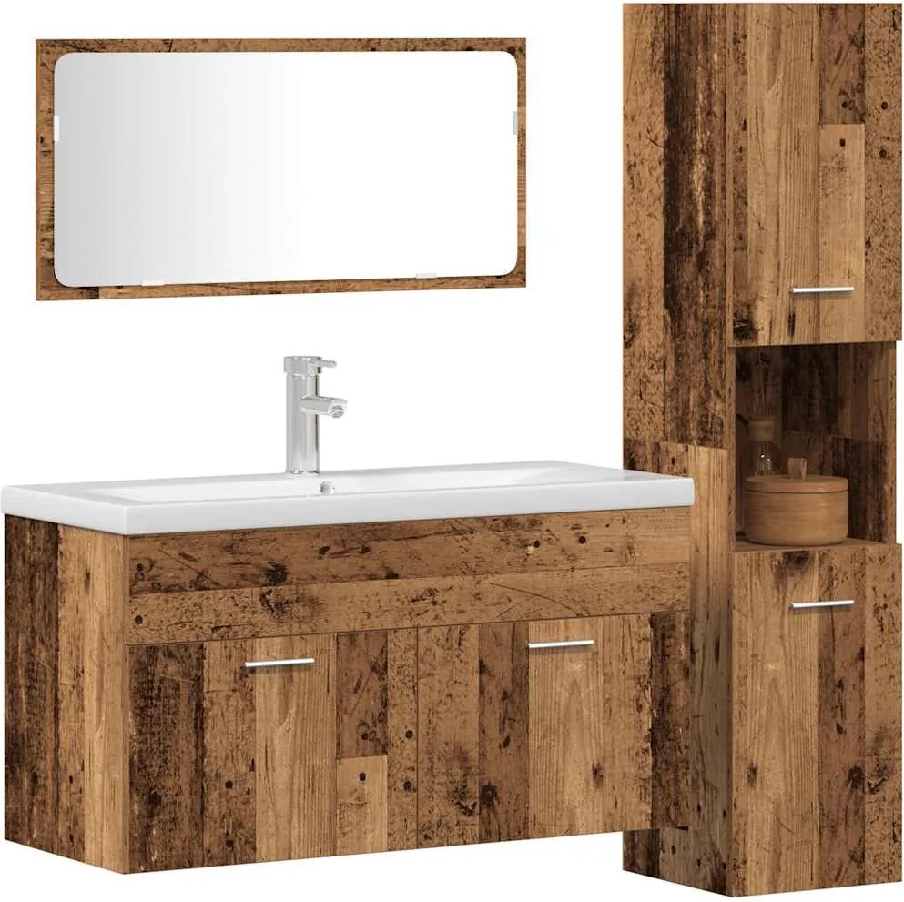 3dílná koupelnová sestava old wood kompozitní dřevo 3328591