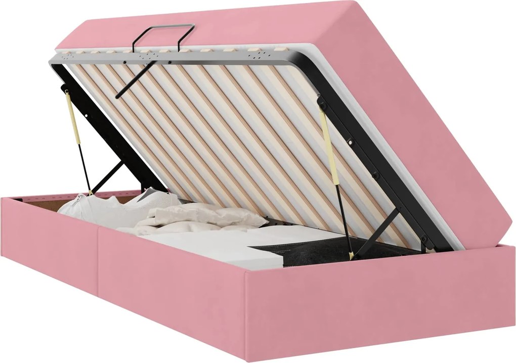 Postel s úložným prostorem a matrací Růžová 90 x 200 cm samet 3399699