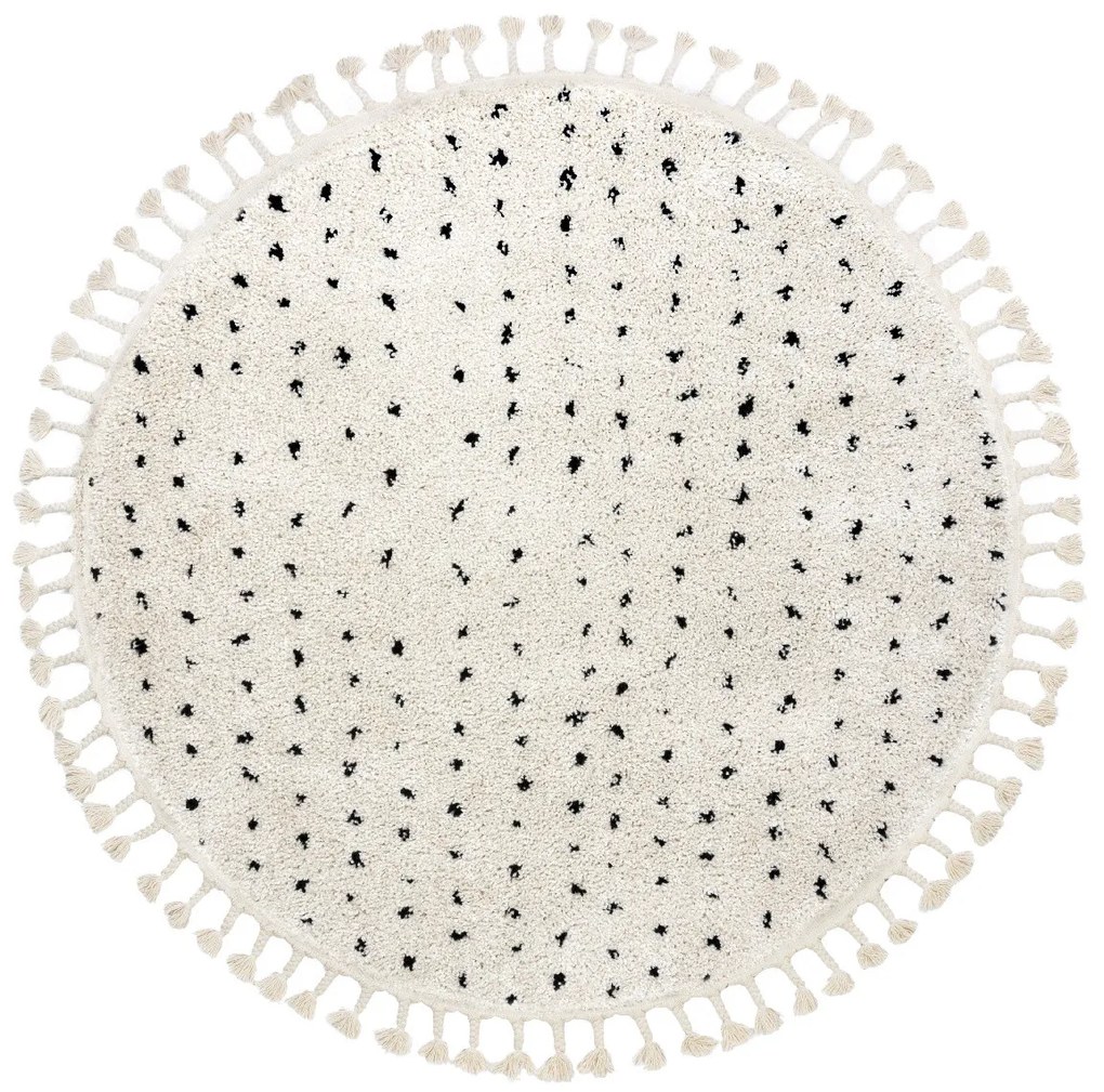 Dywany Łuszczów, Kusový koberec Berber Syla B752 dots cream kruh, 160x160 (průměr) kruh, bílá, chodba / předsíň