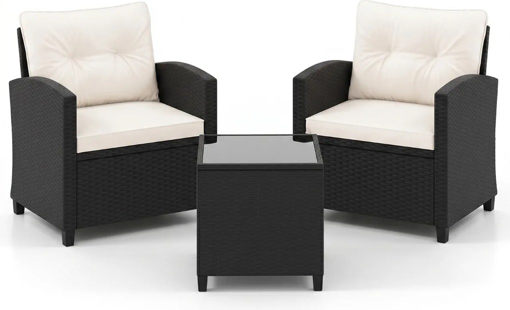 Costway 3 PCS. Ratanová sada Gartenmöbel inkl. 2 Sessel a 1 Beistelltisch – bílý