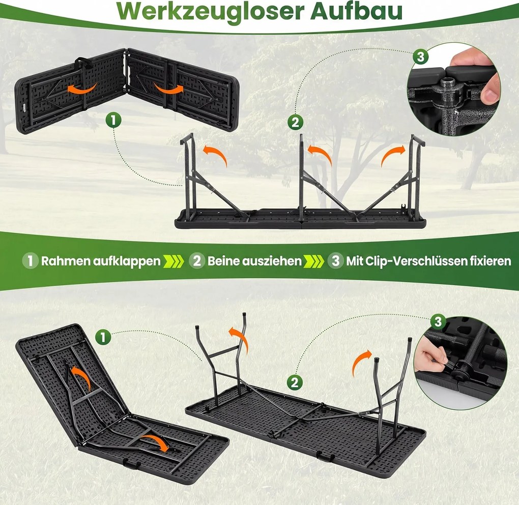 Costway Skládací zahradní stůl s černou HDPE deskou, černý