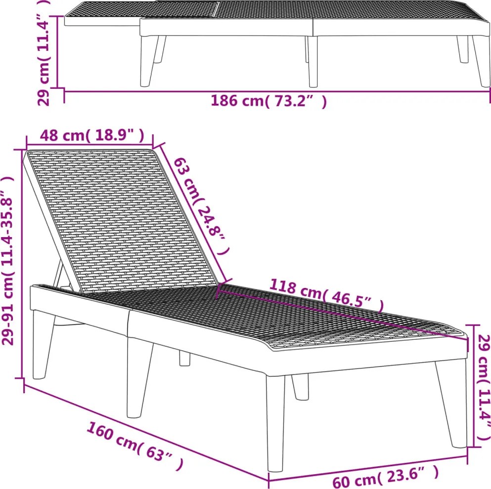 vidaXL Lehátko 186 x 60 x 29 cm PP [364218] Barva: antracitová