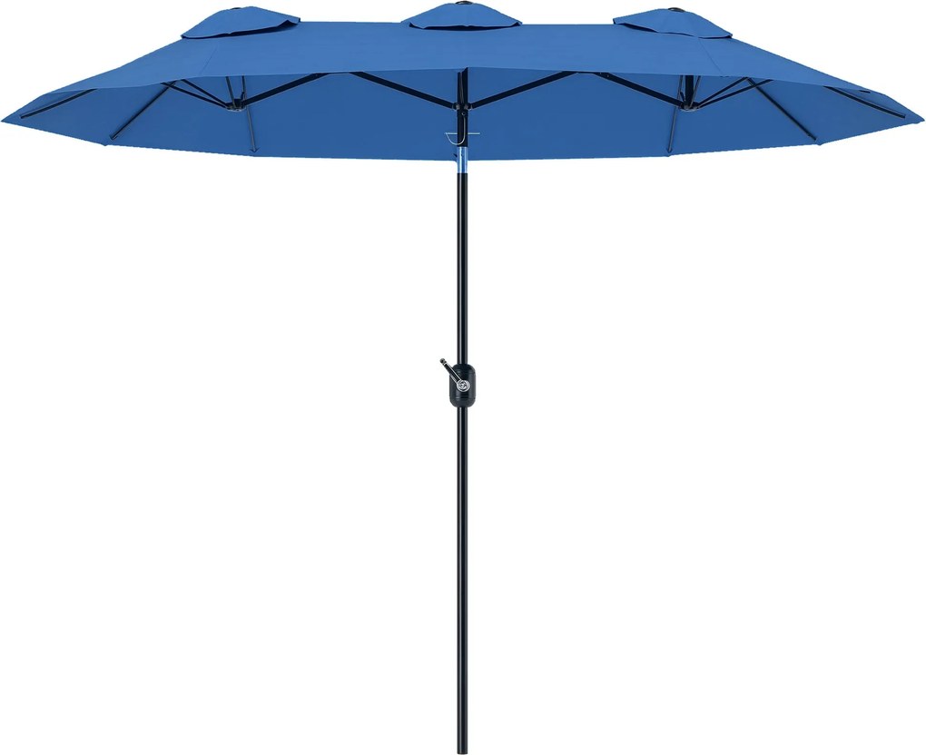 Outsunny dvojitý zahradní slunečník, 295 × 152 cm, naklápěcí s kličkou, oválný slunečník s ventilací — námořnická modrá | Aosom