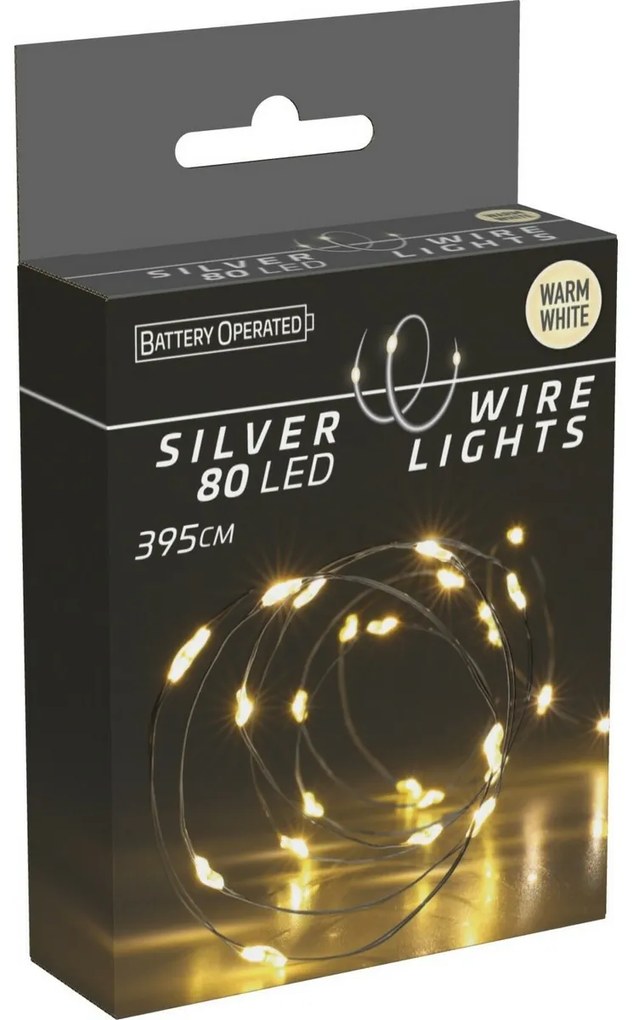 Světelný drát Silver lights 80 LED, teplá bílá, 395 cm
