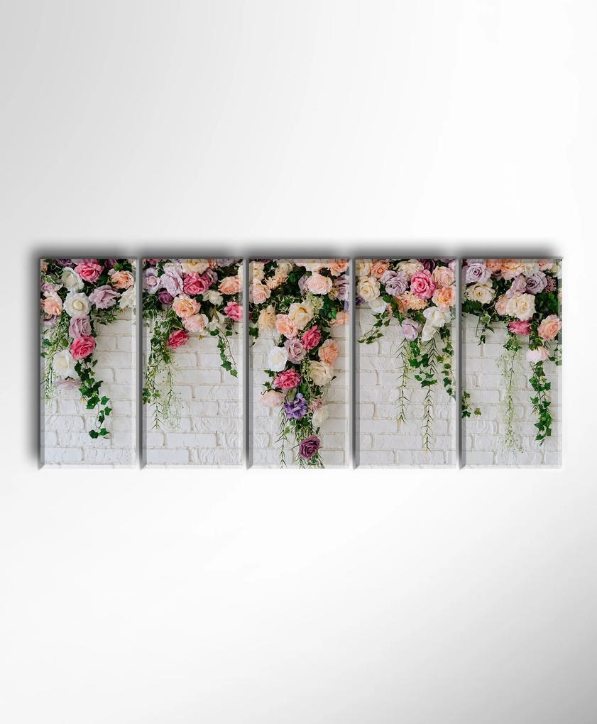 Malvis ® Obraz Stěna obklopená růžemi ROZMĚR (šířka x výška): pětidílné schody obdélník 200x100 cm