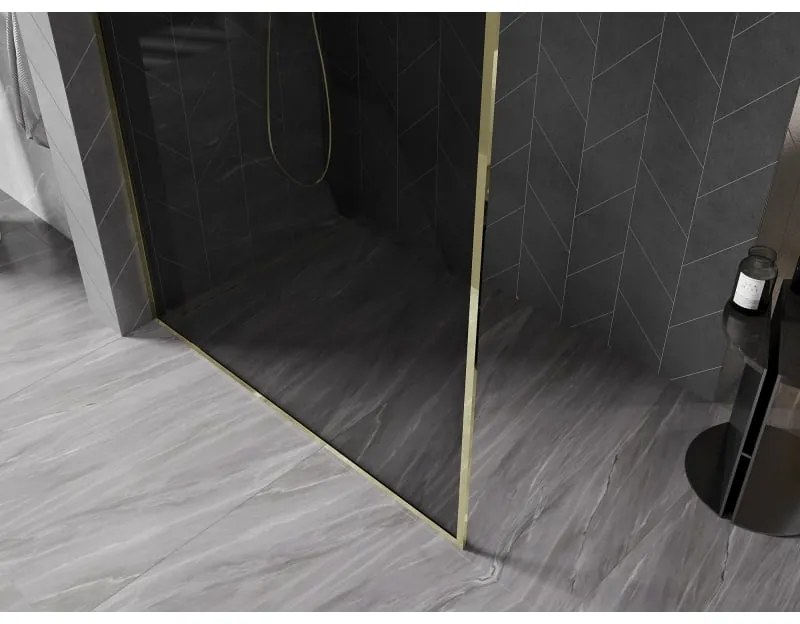 Mexen, Mexen Kioto-XF sprchová stěna s rámem 100 x 202 cm, grafit 10 mm, zlatá - 800-100-104-50-40-X