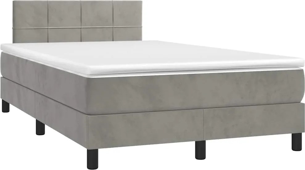 Box spring postel s matrací a LED světle šedá 120x200 cm samet 3134393
