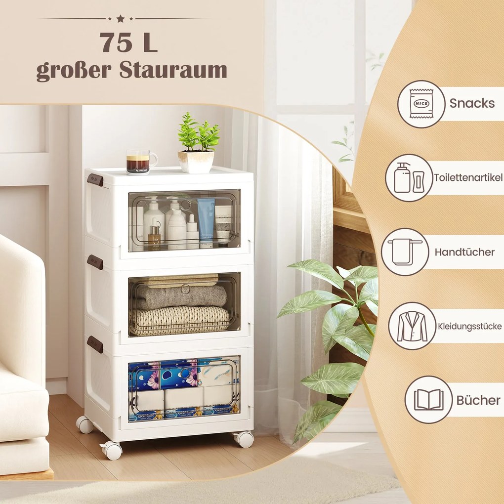 Costway Úložný box s víkem skládací boxy pro ukládání3sada plastová krabice
