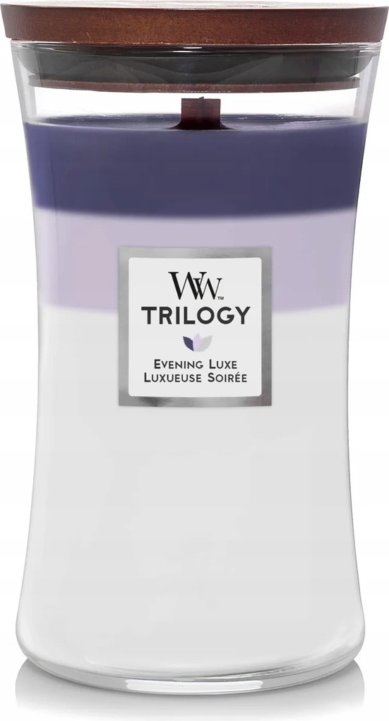 WoodWick vonná svíčka s dřevěným knotem velká Trilogy Evening Luxe 609 g
