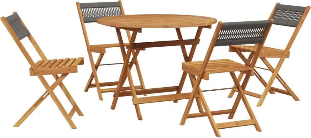 5dílný zahradní jídelní set šedý polypropylen a masivní dřevo 3281770