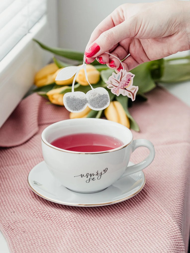 Bella Rose Porcelánový hrnek Usměj se 300 ml, bílá barva, zlatá barva, porcelán