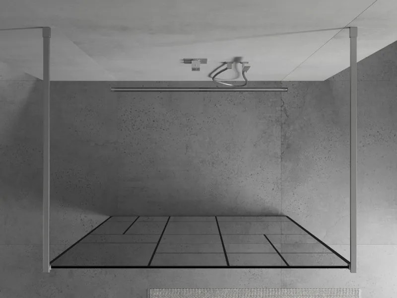 Mexen Kioto, průchozí sprchová zástěna 120 x 200 cm, 8mm sklo čiré/černý vzor, 2x chromová stabilizační rozpěra, 800-120-002-01-78