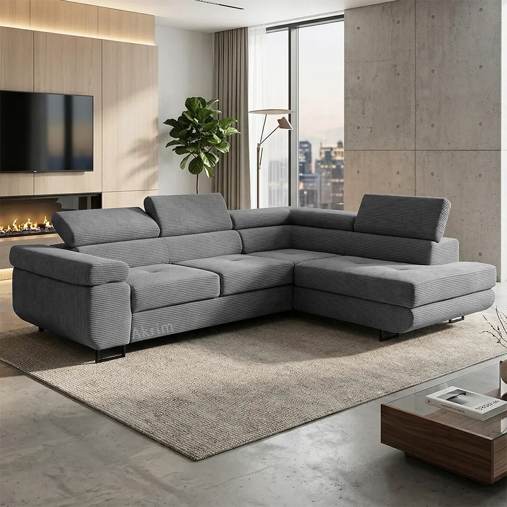 Sedací souprava GREIZ | 275x203 cm | pravá | rozkládací + úložný prostor | lincol 85D šedá | 3D manšestr