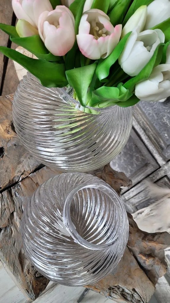 Skleněná průhledná váza Stripes S - Ø 15*12,5 cm