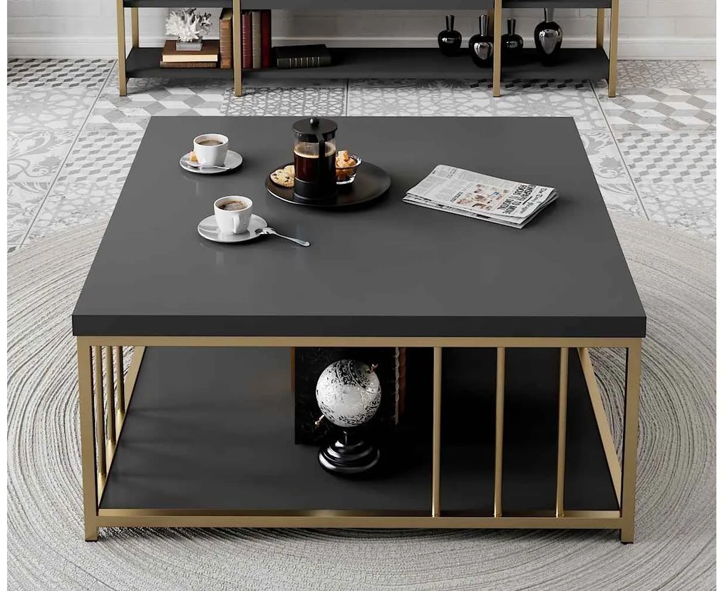 Designový konferenční stolek Natine 90 cm antracitový/zlatý
