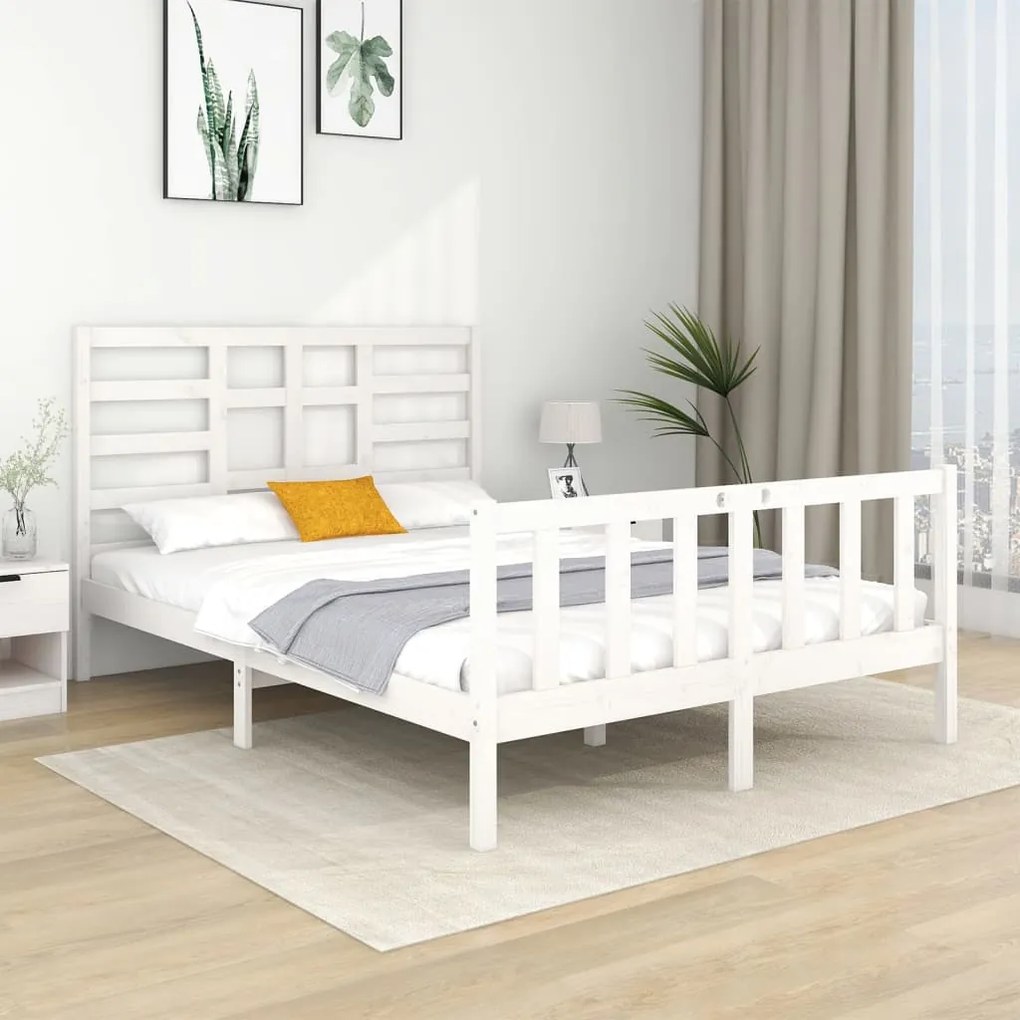 Rám postele bílý masivní dřevo 140 x 190 cm,  3105906