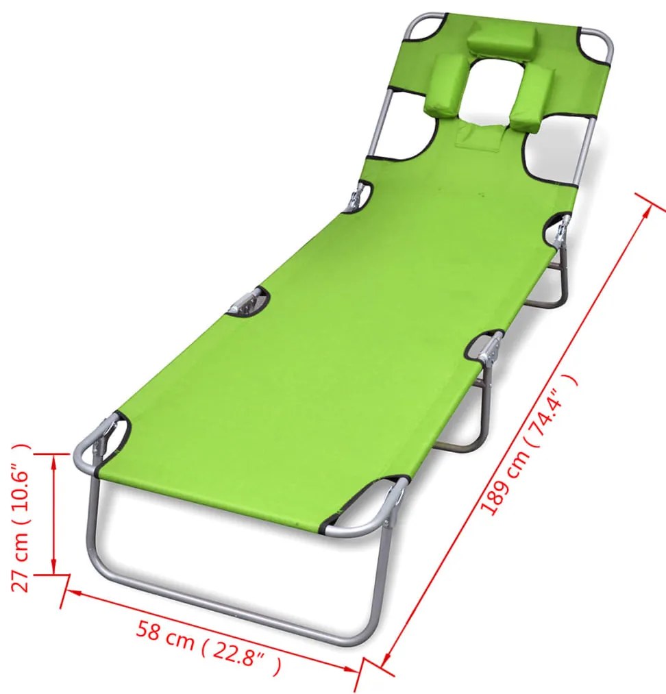vidaXL Marketos Skládací opalovací lehátko s podhlavníky práškovaná ocel zelené