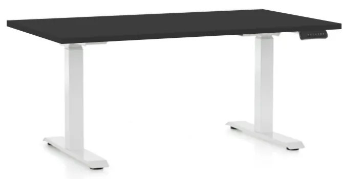 Výškově nastavitelný stůl OfficeTech D, 140 x 80 cm, bílá podnož, černá