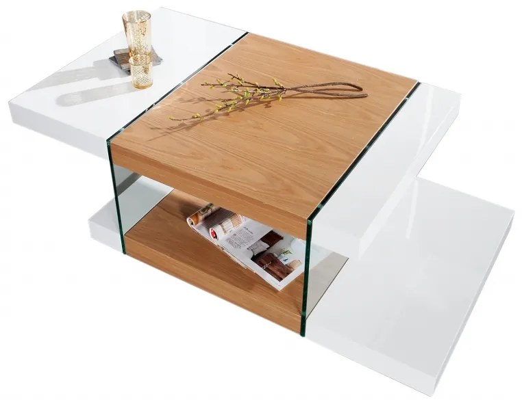 Inviro Konferenční stůl POLON 110 cm, bílá/sklo/dub