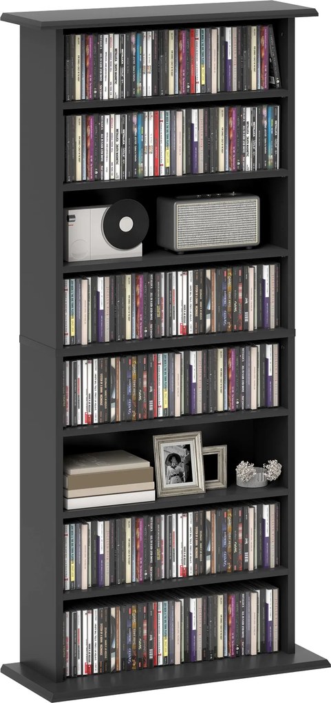 HOMCOM Knihovna s 8 policemi pro 360 CD s moderním designem, CD regál z dřevotřísky, 58x24x124,5 cm, černá | Aosom