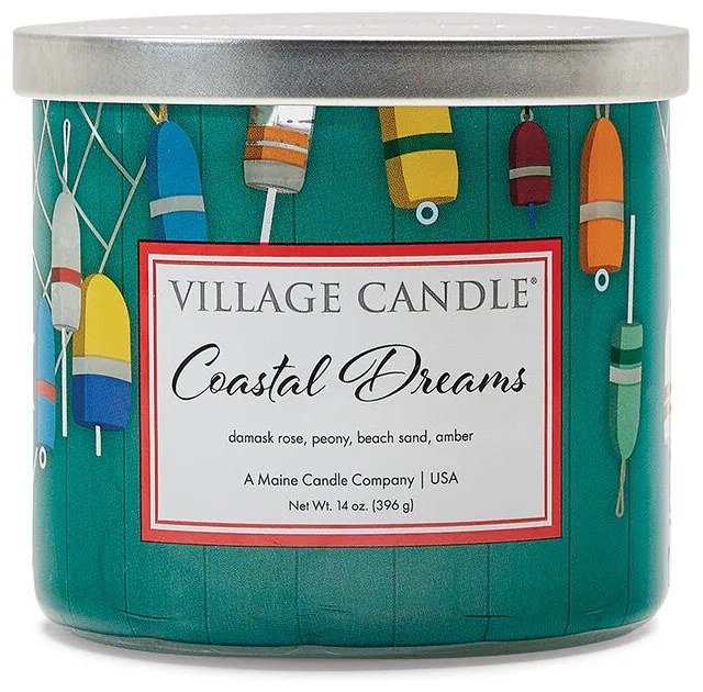 Village Candle Vonná svíčka Coastal Dreams - Damašská růže, Pivoňka & Plážový písek, 396 g