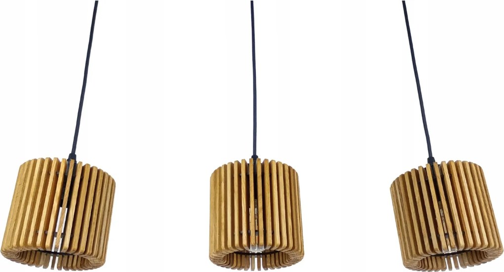 Moderní závěsná lamelová dubová lampa, sada trojitých kulatých lamp LO3X1