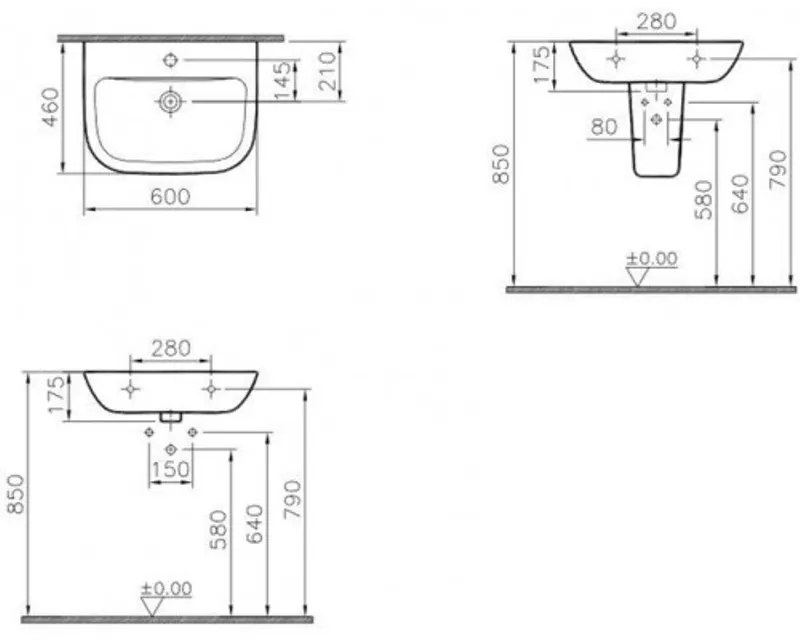 Umyvadlo s otvorem Optiline Europa Hygplus 60 x 46 cm