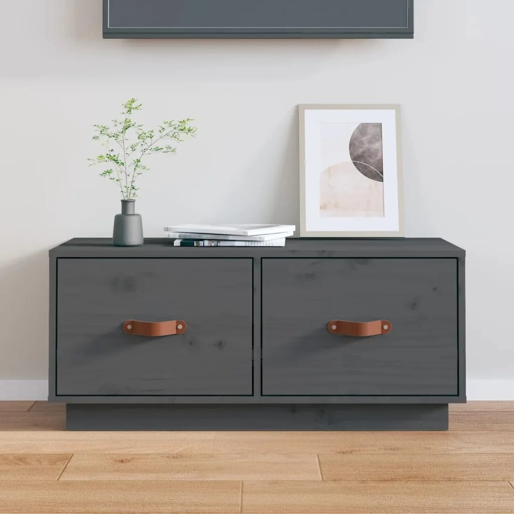Tv Skříňka Šedá 80 X 34 X 35 Cm Masivní Borové Dřevo - Přírodní
