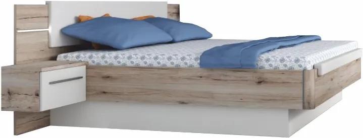 Manželská postel a 2 noční stolky v kombinaci dub bergamo a bílý lesk TK2189