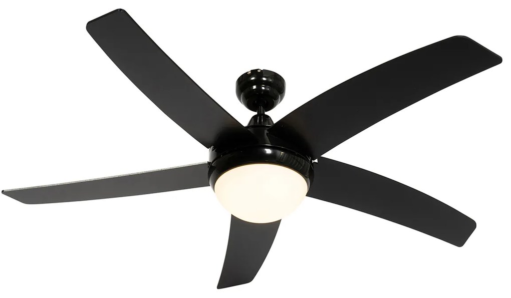 Chytrý stropní ventilátor černý s dřevěným potiskem 132 cm vč. LED stmívatelné s dálkovým ovládáním - Cool