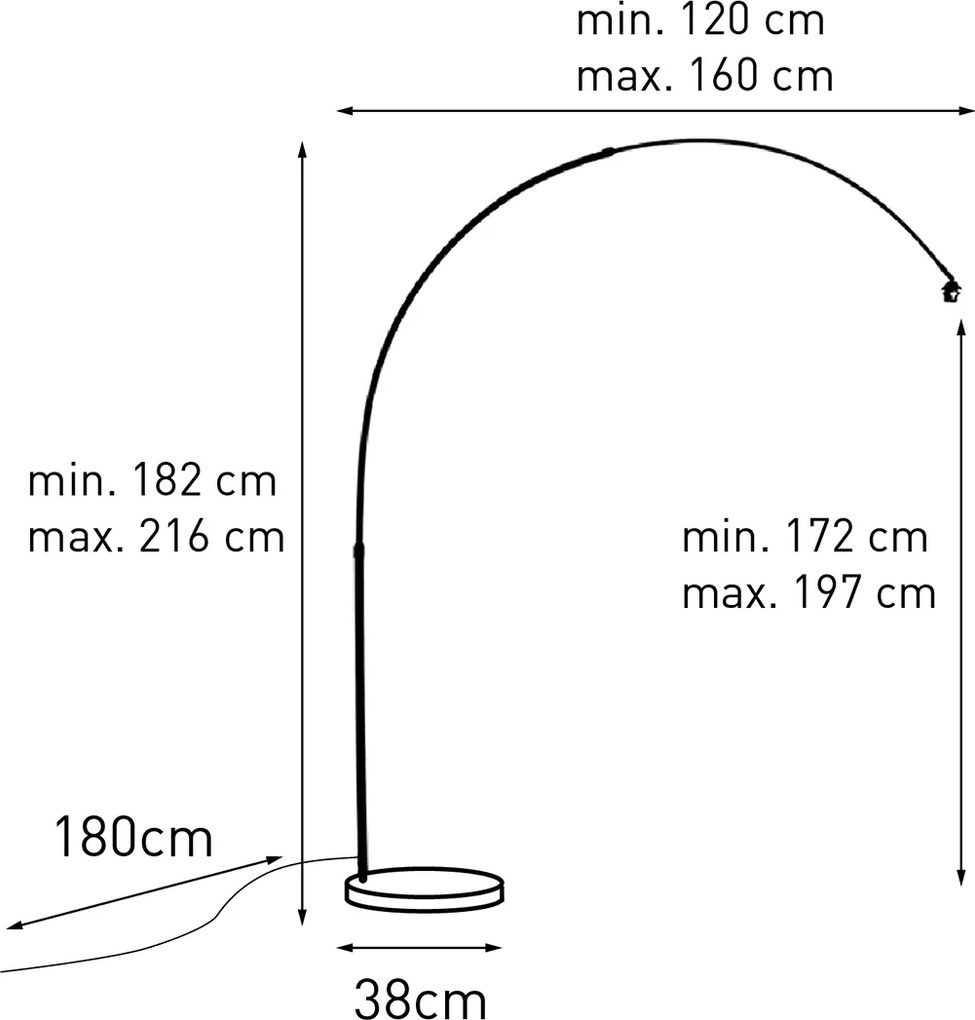 Moderní oblouková lampa chromovaná nastavitelná bez stínidla