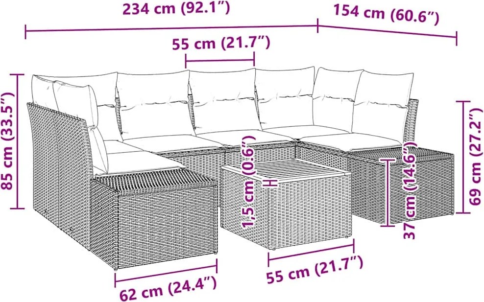 Sada zahradních pohovek 7 ks Béžová a Světle šedá polyratan 3356579