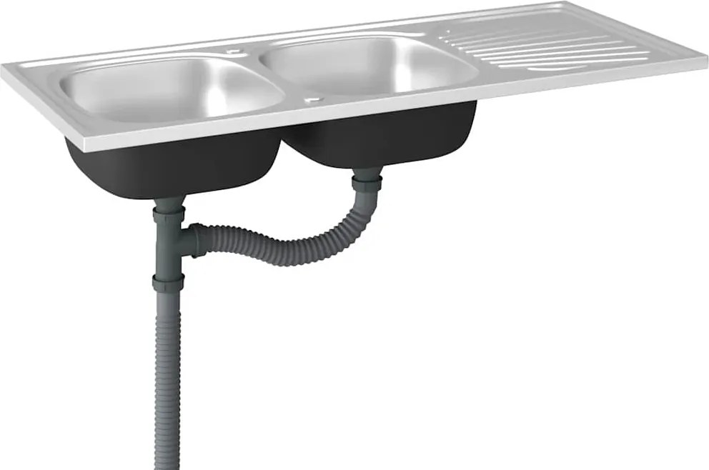Kuchyňský dřez s odtokem stříbrný 1200x600x155 mm nerezová ocel 147239