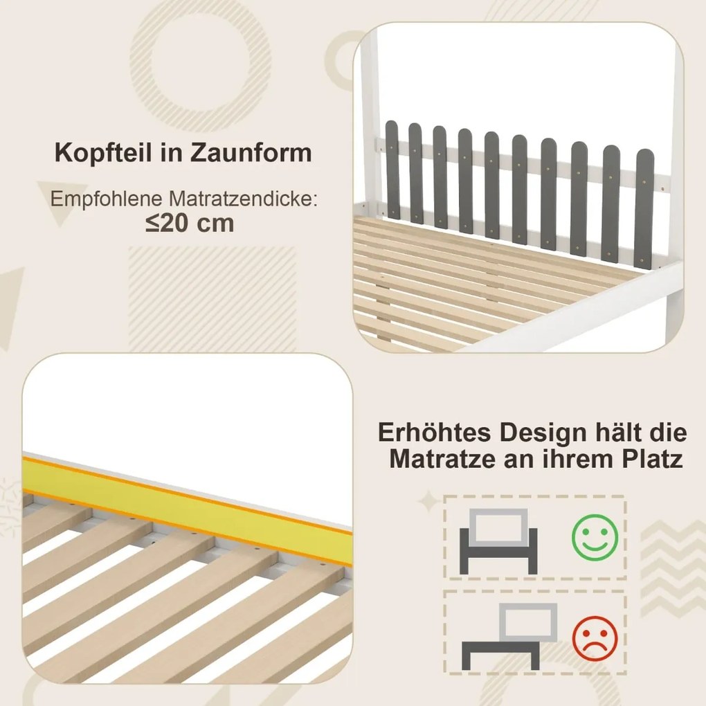 Costway Dvojlůžko ve tvaru House s psacím stolem a zásuvkami a 18 dřevěnými