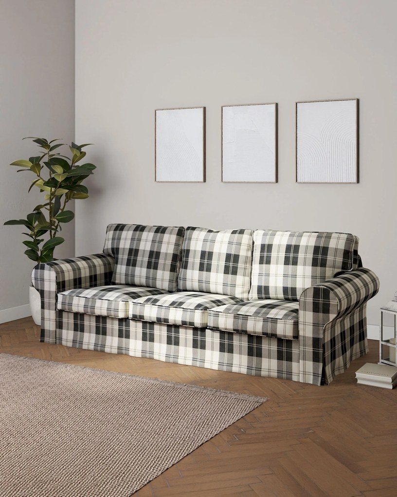 Potah na pohovku IKEA  Ektorp 3-místná, rozkládací STARÝ MODEL PIXBO barva černá látka pletený vzor, vzorované