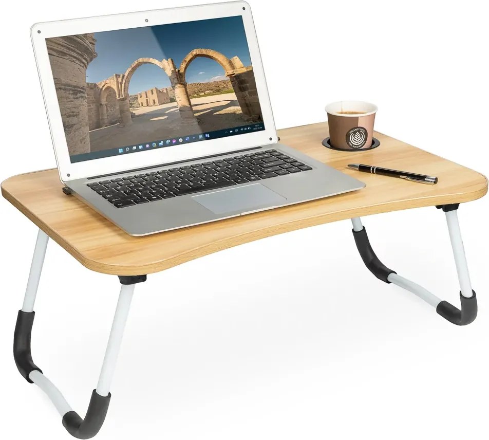 Zaparkorun Skládací stůl na laptop k posteli se stojanem - imitace dřeva