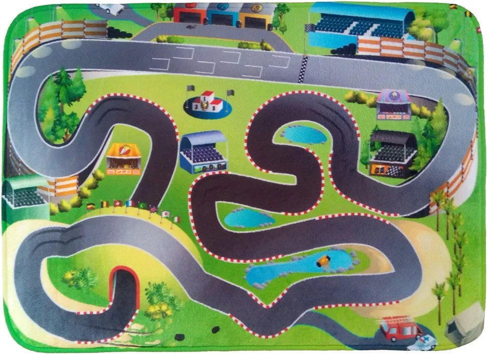 HOUSE OF KIDS Dětský hrací koberec Závodní dráha 3D Ultra Soft 70x100 zelený