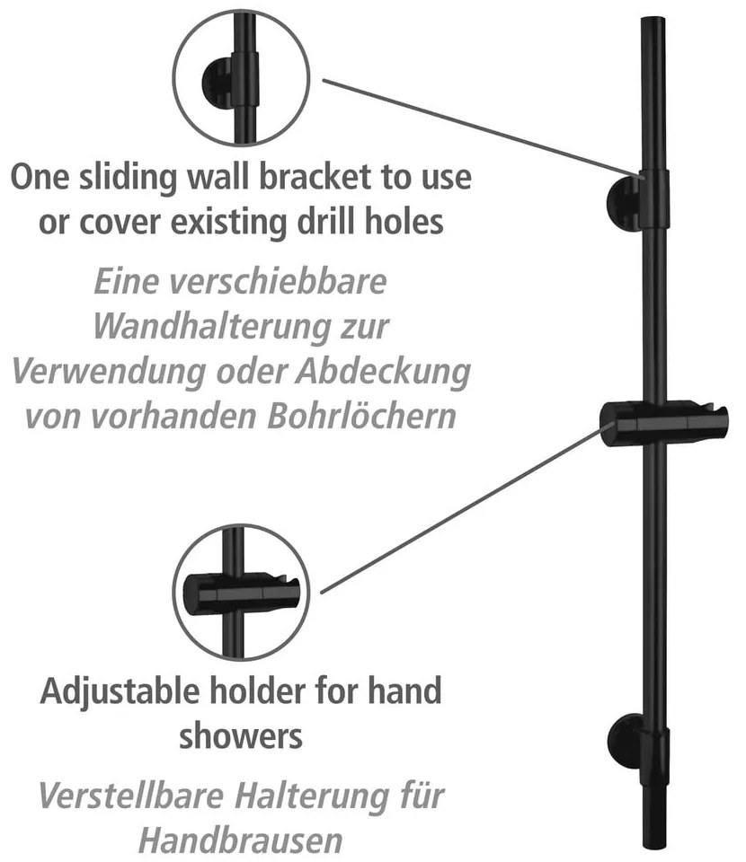 Černá nástěnná sprchová tyč z nerezové oceli 66 cm Basic – Wenko