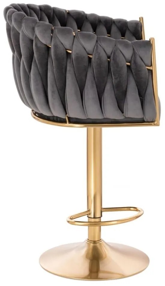 LuxuryForm DESIGN Barová židle NORDEN VELUR na zlaté kulaté podstavě - tmavě šedá