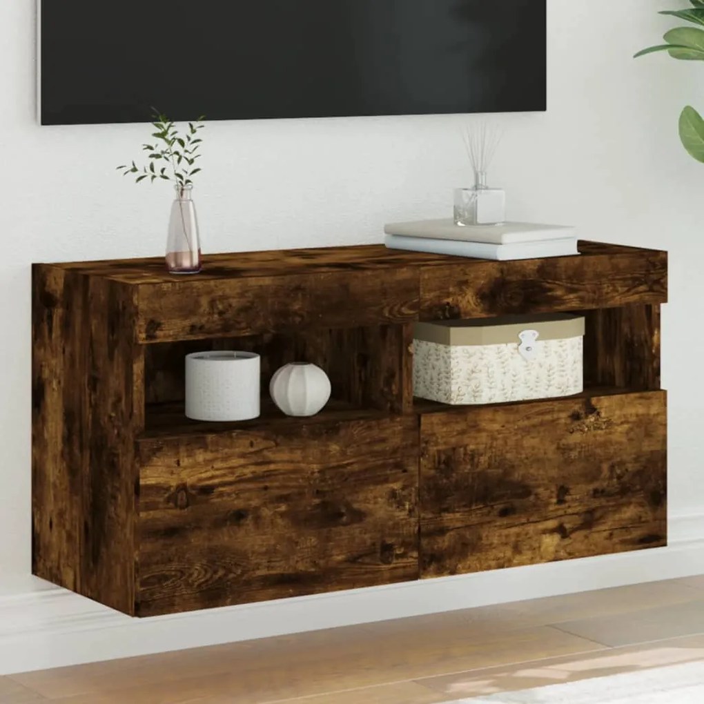 Nástěnná TV skříňka s LED osvětlením kouřový dub 80x30x40 cm