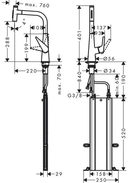 Hansgrohe Talis Select M51 Dřezová baterie s vytahovací sprškou, 2-polohová, nerezová ocel 73867800