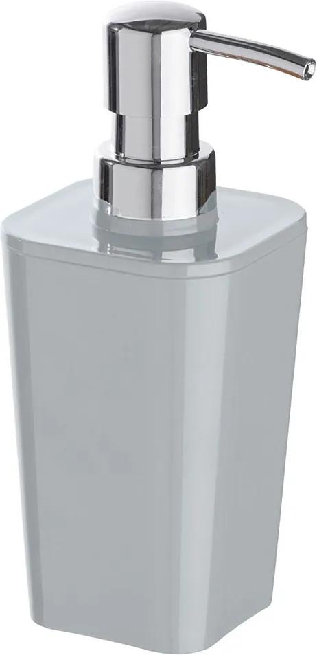 Dávkovač na mýdlo v šedé barvě z plastu, CANDY GREY, 9x7x17 cm, WENKO