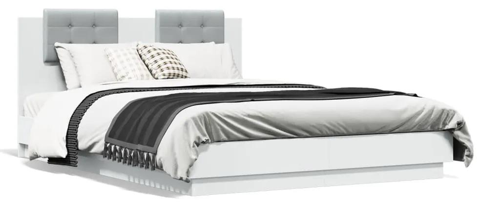 vidaXL Rám postele s čelem a LED osvětlením bílý 140x200 cm