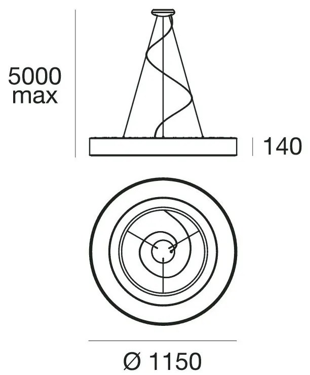 Stilnovo 7650 Saturn, kruhové svítidlo pro zavěšení, 98W LED 3000K stmívatelné DALI, prům. 115cm